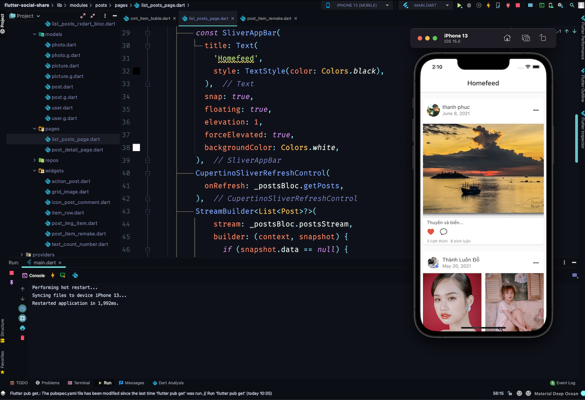 Download source code Flutter Home Feed mạng xã hội từ 200lab | 200Lab Blog